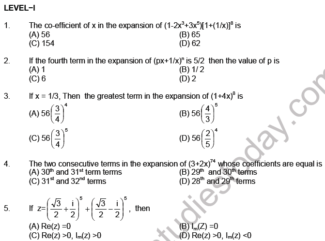 JEE Mathematics Binomial Theorem MCQs Set C with Answers